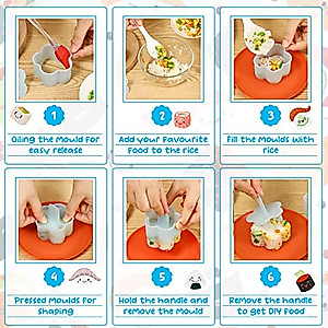 MLRYH Onigiri Maker Mold, 8 Pcs Sushi Onigiri Musubi Maker Mold Kit Rice Ball Mold Shake Sushi Makers Mold with Small Rice Paddle, Brush for Kitchen.