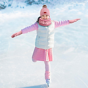 Panitay 2 Sets Winter Toddler Hat Scarf Gloves Set Warm Hat Gloves Knit Neck Scarf for 1-5-6-10 Years Old Girls and Boys (Purple, Pink,6-10 Years)