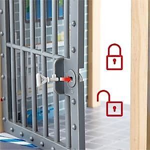 Hape Metro Police Station Play Toy Set with Sounds and Lights| 2-Level Wooden Pretend Play Toy with Action Figures and Accessories