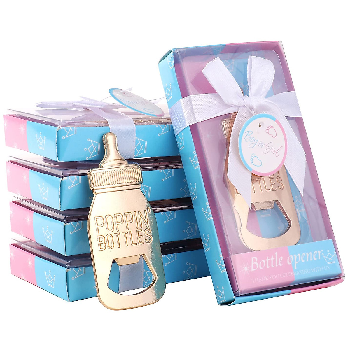 24 pcs Bottle Opener Gender Reveal Party Favors for Guests, Poppin Bottle Openers for Baby Shower Favors,Gifts,Decorations and Souvenirs Gender Reveal Souvenirs Party Supplies (Blue and Pink, 24)