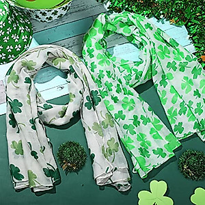 4 Pcs St. Patrick's Day Scarf Set Irish Green Hat Hair Clip Clover Shamrock Scarf for Women Accessories