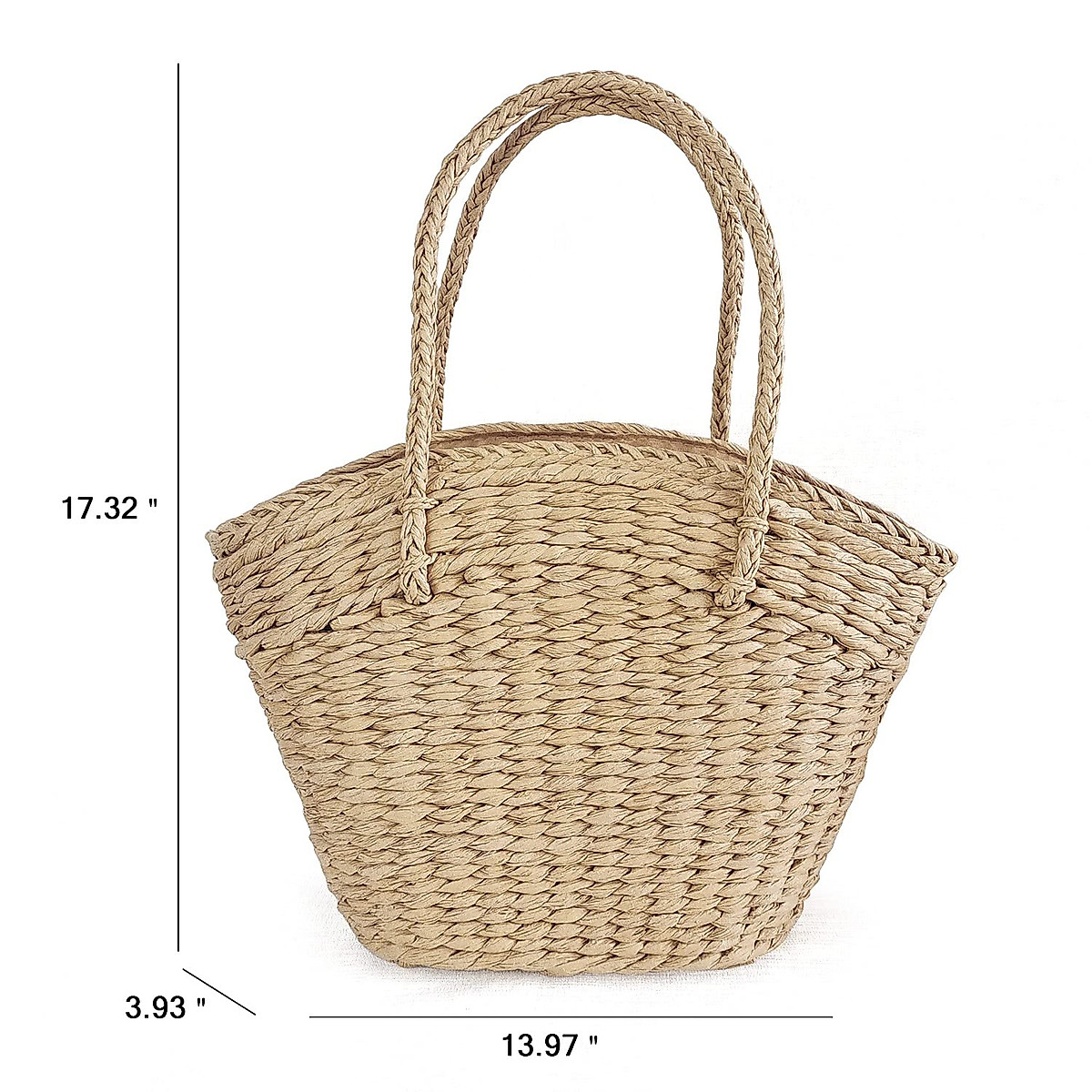 QTKJ Straw bags, Hand-woven Women Summer Retro Straw Tote Bag Pure Colour Straw Beach Shoulder Bag (Khaki)