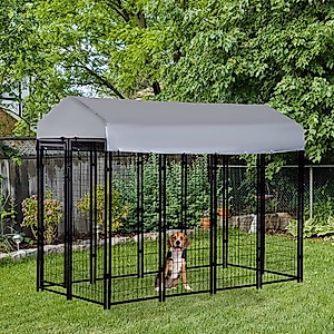 PawHut 8' x 4' x 6' Dog Playpen Outdoor, Dog Kennel Dog Exercise Pen with Lockable Door, Water-Resistant Canopy, for Medium and Large Dogs