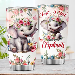 HUBUPU Just A Girl Elephant, Tumbler 20 Oz With Lid And Straw, Floral Flower, Elephant Gifts