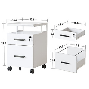 FEZIBO File Cabinet with Lock for Home Office, 2-Drawer Rolling Filing Cabinet, Under Desk Home Office File Cabinet for A4, Letter Size, Printer Stand, Wooden Storage Cabinet, White