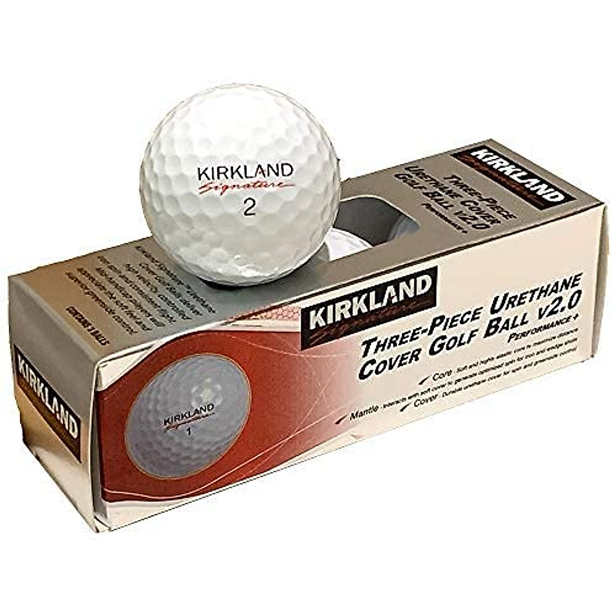 Kirkland Signature Three-Piece Urethane Cover Golf Ball v2.0 Performance + Total of 24 Balls, White