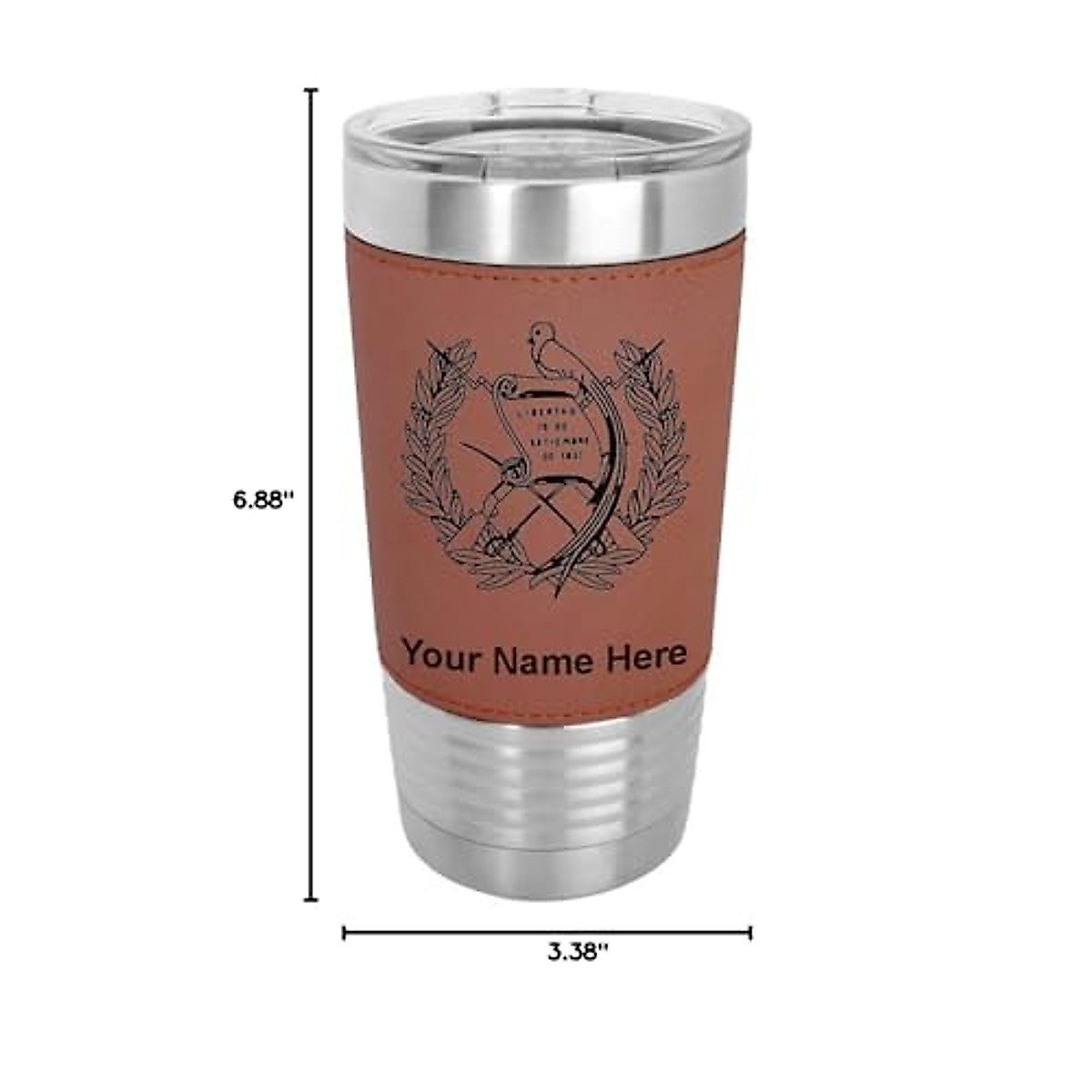 LaserGram 20oz Vacuum Insulated Tumbler Mug, Flag of Guatemala, Personalized Engraving Included (Faux Leather, Dark Brown)