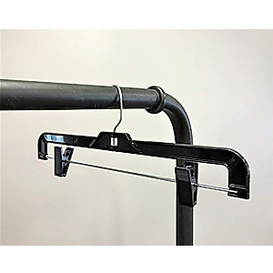 NAHANCO 8600PC 14" Shiny Black Plastic Hanger, Heavy Weight Skirt Slack Hanger with Black Plastic Clips (Pack of 100), Black Clips & Chrome Hook