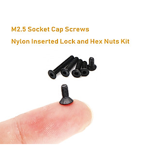 binifiMux 340pcs M2.5 Black Countersunk Flat Socket Cap Screws Hex Nuts Nylon Lock Nuts Assortment Kit 10.9 Grade Alloy Steel, M2.5 x 4mm/ 6mm/ 8mm/ 10mm/ 12mm/ 14mm/ 16mm/ 18mm/ 20mm