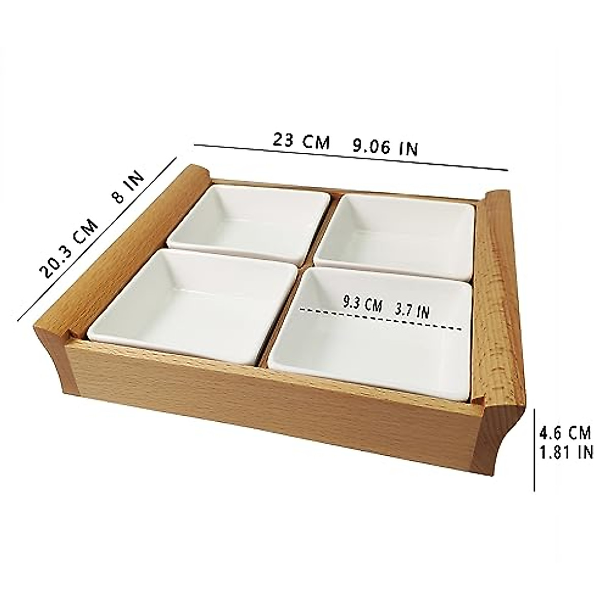 Jinsongdafa Wood Pallet Porcelain Divided Serving Dishes, Appetizer， Relish Tray, Serving Bowls for Parties - Perfect for Chips and Dip, Veggies, Candy and Snacks | Reusable (4 Cells Platters)