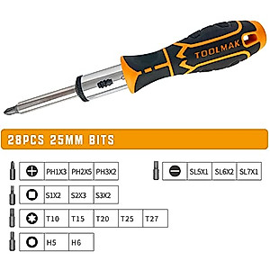 Ratcheting Screwdriver Set TOOLMAK 31pcs Magnetic Screwdriver Bit Set with 2pcs Precision Screwdriver, Repair Tool Kits for Furniture Car Bike Computer