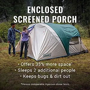 Coleman Cabin Camping Tent with Screened Porch, 4/6 Person Weatherproof Tent with Enclosed Screened Porch Option, Includes Rainfly, Carry Bag, Extra Storage, and 10 Minute Setup