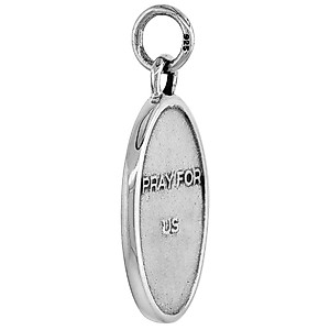 Sterling Silver St Jude Medal Necklace Oxidized finish Oval 24 inch 1.8mm Chain