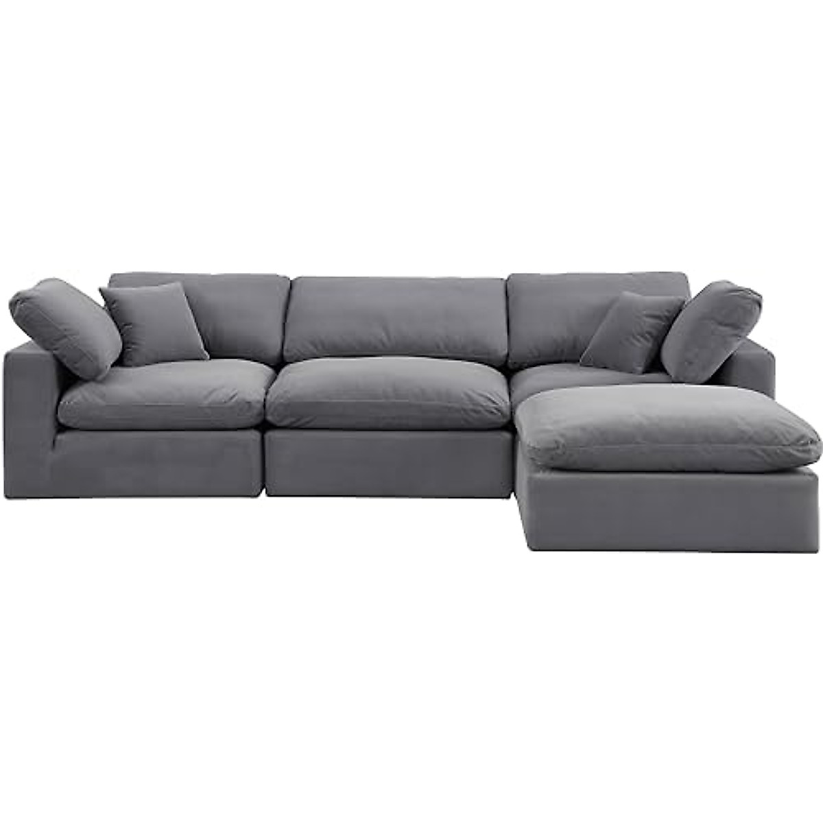 Meridian Furniture 189Grey-Sec4A Comfy Collection Modern | Contemporary Upholstered Modular Sectional, Soft Grey Velvet, Down Feather Cushions, 119" W x 79" D x 34.5" H, Grey