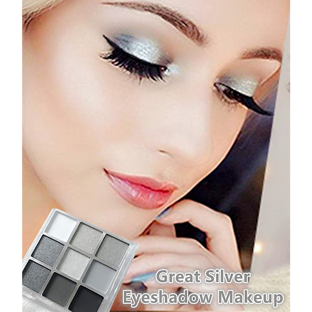 Go Ho Black/Silver Smokey Eyeshadow Palette,White Eye Black Eye Shadow Palette,9 Colors Matte&Shimmer Eye Makeup Palette,Grey White Eyeshadow Makeup,Waterproof Cool Shades Eyeshadow Palette