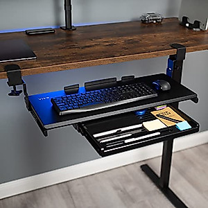 VIVO Large Height Adjustable Keyboard Tray, Under Desk Pull Out Platform, Pencil Drawer, Sturdy C Clamp Mount, 27 (33 Including Clamps) x 11 inch Slide-Out Tray Storage Drawer, Black, MOUNT-KB05-4DH
