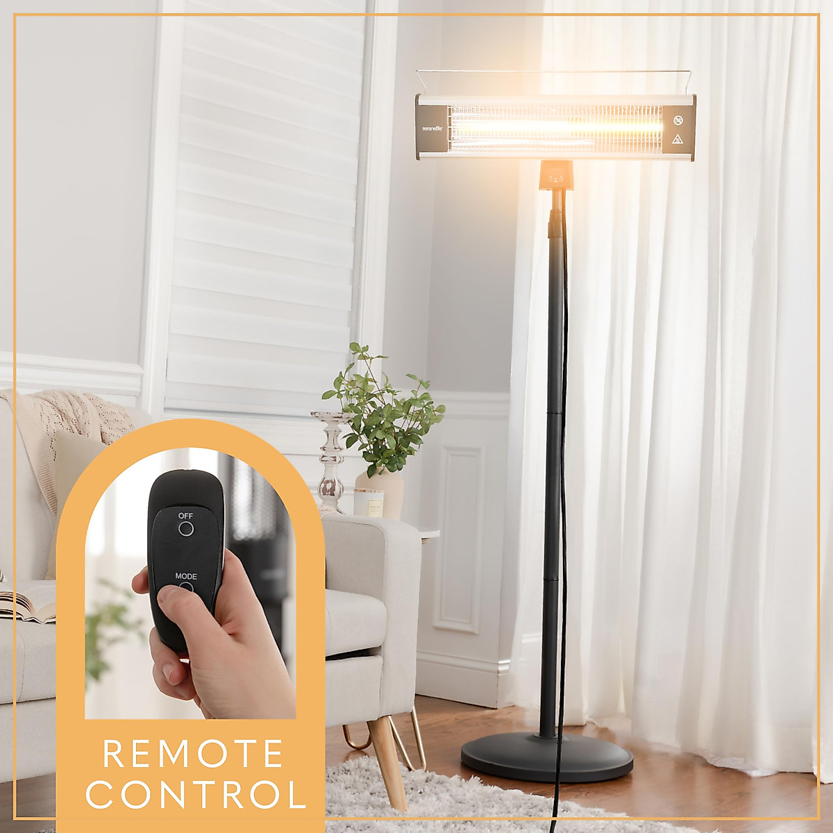 SereneLife Infrared Patio Heater, Electric Patio Heater for Indoor/Outdoor Use, Portable Stand Heater with Remote Control, 1500 W, for Restaurant, Patio, Backyard, Garage, Decks (Black)