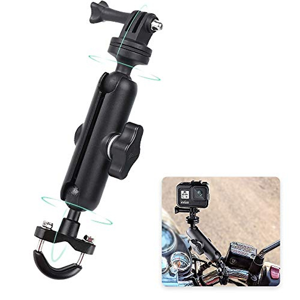 RUIGPRO 360°Motorcycle Bike Camera Holder Handlebar Mount Bracket 1/4 Metal Stand for GoPro Hero10/9/8/7/6/5/4 Action Cameras Accessory(Cool Ballhead Arm Super Clamp Mount Multi)