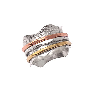 Star Design 925 Sterling Silver Three Tone Spinner Ring, Meditation Ring, Silver Spinner Ring (6)