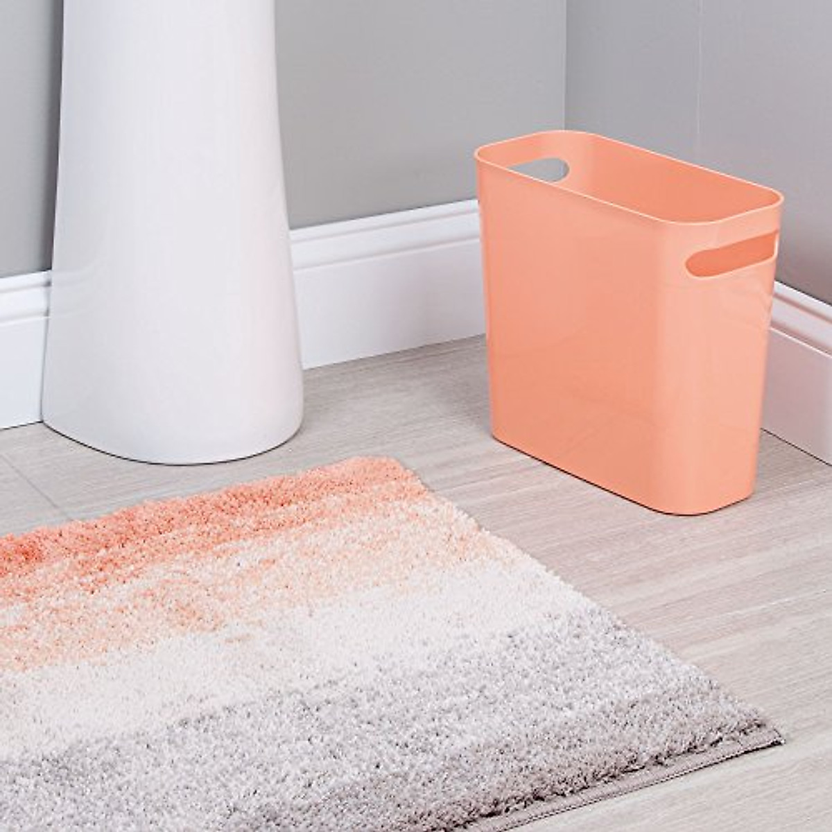 iDesign Ombre Microfiber Polyester Bath Mat, Non-Slip Shower Accent Rug for Master, Guest, and Kids' Bathroom, Entryway, 34" x 21", Coral, Ivory, and Gray