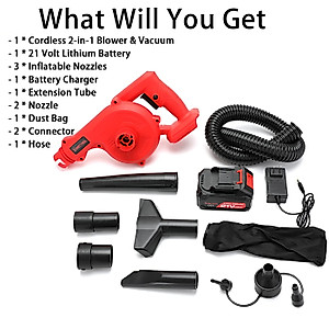 Mini Leaf Blower Red,2-in-1 Cordless Small Blower with 4.0Ah Battery and Charger,21v Blower for Inflating,Blowing Leaf,Clearing Dust & Small Trash,Car by SHINTYOOL