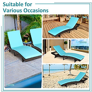RELAX4LIFE Chaise Lounge Chair Recliner Patio Adjustable Folding Reclining Wicker Chair with 5 Backrest Positions, Removable Upholster for Pool, Garden Outdoor PE Rattan Reclining Chair(2, Turquoise)