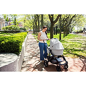 Cruz V2 Stroller -Anthony (White & Grey Chenille/Carbon/Chestnut Leather) + Bassinet - Anthony (White & Grey Chenille/Carbon)