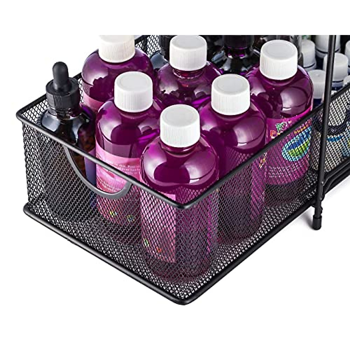 Halter 2-Tier Mesh Sliding Drawer Baskets, Bathroom, Pantry, Storage, Clothing, Cabinet Organizers, 14 by 12.75 by 6.75 Inches, Black