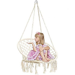Mertonzo Hammock Swing Chair for 2-16 Years Old Kids,Handmade Knitted Macrame Hanging Swing Chair for Indoor,Bedroom,Yard,Garden- 230 Pound Capacity