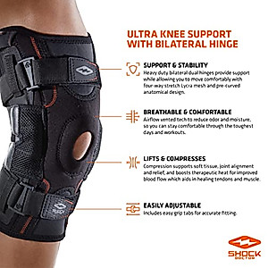 Shock Doctor Compression Knee Brace for Men & Women, Maximum Support, Adjustable Dual Hinges