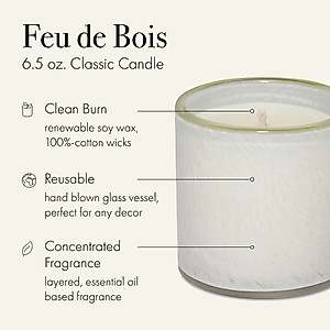 LAFCO New York Classic Candle, Feu de Bois - 6.5 oz - 50-Hour Burn Time - Reusable, Hand Blown Glass Vessel - Made in The USA