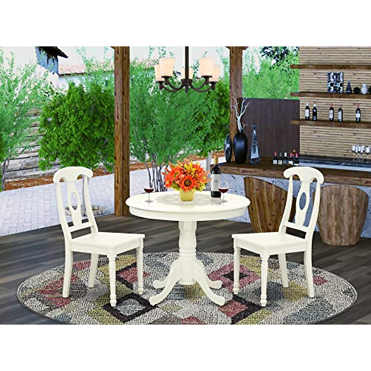 East West Furniture ANKE3-LWH-W Dining Room Table Set, 3-Pieces