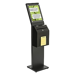 Displays2go Locking Donation Station, Ballot Box with 8.5 x 11-Inch Sign Holder Kiosk (Black) (SSB811BKBK)