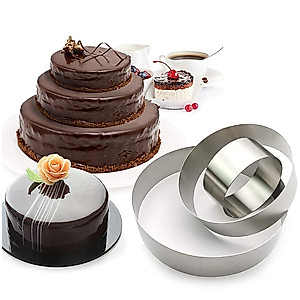 FunWhale 3 Tier Round Multilayer Anniversary Birthday Cake Baking Pans,Stainless Steel 3 Big Sizes Rings Round Molding Mousse Cake Rings(Round-shape,4 Inch 6Inch 7.8Inch,Set of 3)