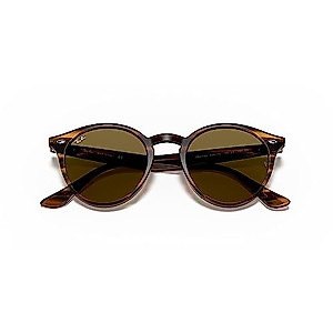 Ray-Ban RB2180 Round Sunglasses, Striped Red Havana/Dark Brown, 49 mm