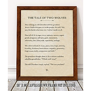 The Tale of Two Wolves Cherokee Poster - Canvas or Poster Native American Book Page Print - Great Motivational and Inspirational Gift for Home and Office Native American Decor for Home