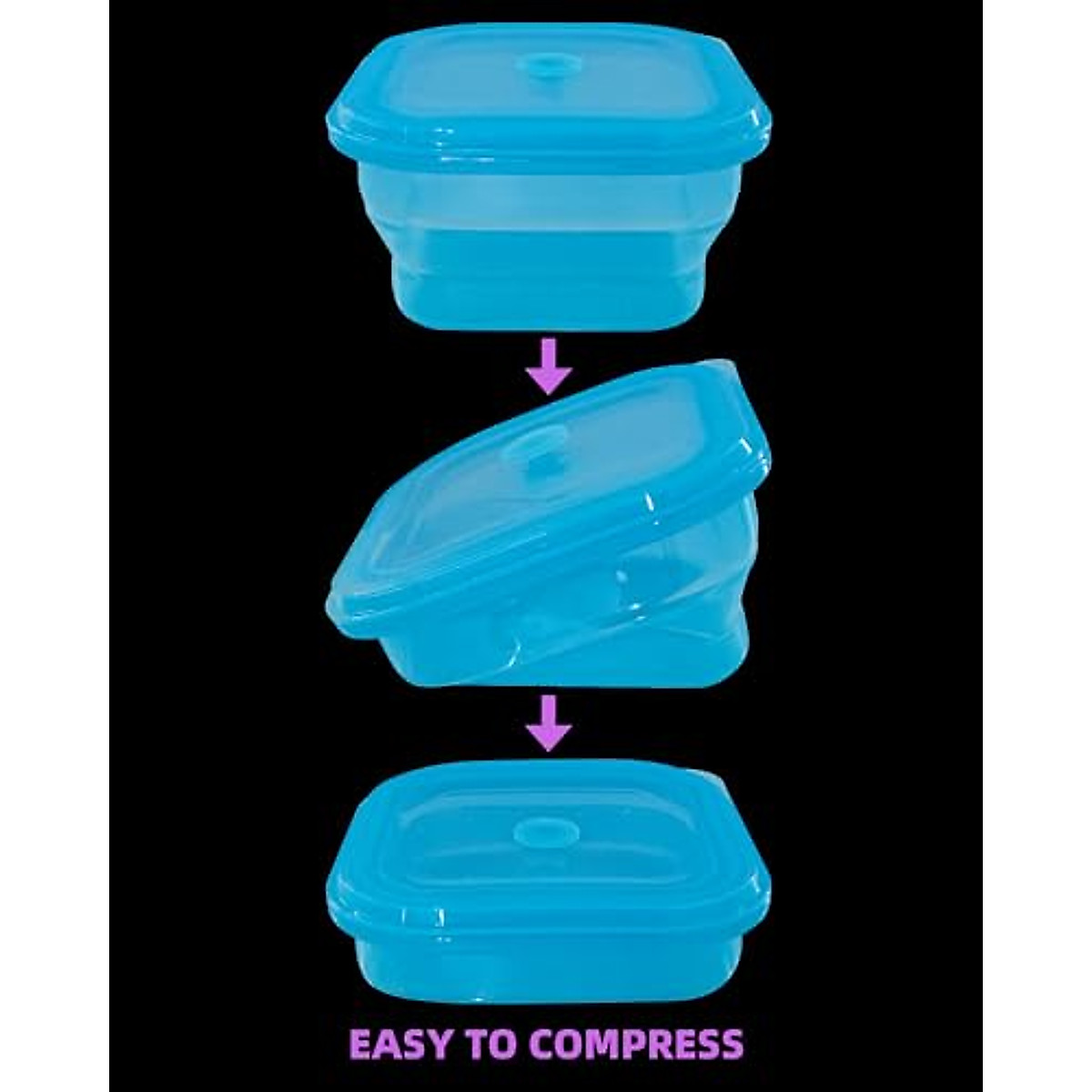 DGitaor Collapsible Silicone Food Storage Containers with BPA-Free Airtight Lids, Microwave, Dishwasher, and Freezer Safe, Stackable Foldable 4 Packs