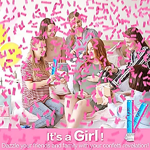Gender Reveal Confetti Cannons - Biodegradable Gender Reveal Poppers for Birthdays, Baby Showers Confetti Shooter Party Celebration Supplies - 4 Pink Confetti