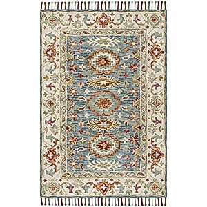 SAFAVIEH Aspen Collection 2' x 3' Blue/Ivory APN117M Handmade Boho Braided Tassel Wool Accent Rug