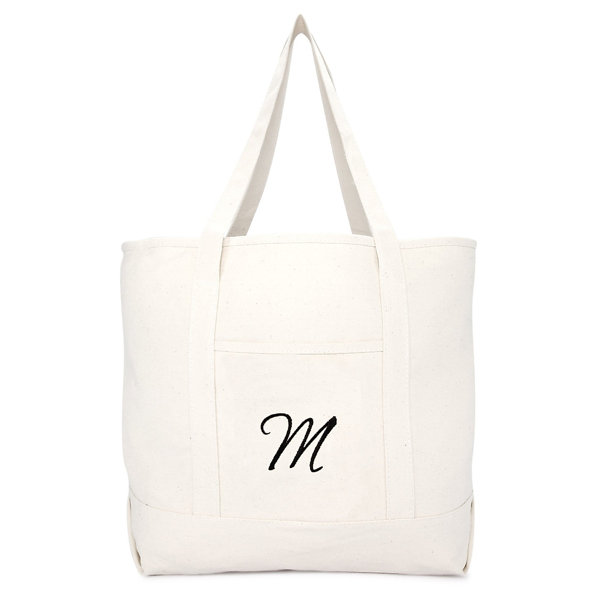DALIX Monogram Bag Personalized Totes For Women Open Top Natural Letter M