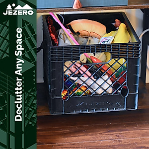 JEZERO Milk Crate for Household Storage: The Ultimate Storage Tote for Groceries, Garages, Kayaking & Outdoor, Stackable Storage | BLACK, Plastic, 13" x 13" x 11” (MC16-S2)