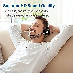 Wireless Headphones with Microphone, HD Stereo Sound & Noise Isolating Bluetooth Headset with Mute Button, Comfortable 25Hrs Playtime Hands Free On Ear Headphones for Cell Phone Calls Music Work