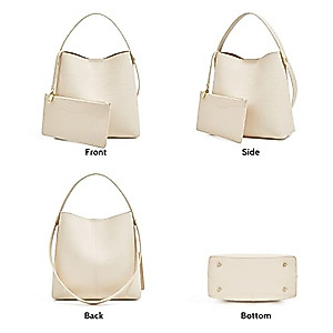 FOXLOVER Leather Tote Shouder Handbags for Women, Ladies Large Designer Handbags Tote Purses Shoulder Bucket Bags (White)