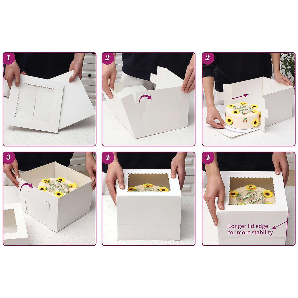 Moretoes 10pcs Cake Boxes 10x10x8 Inches White Bakery Boxes with Window Tall Cake Containers Dessert Cardboard Boxes Cake Carrier for Bundt Cupcakes Pies Donuts