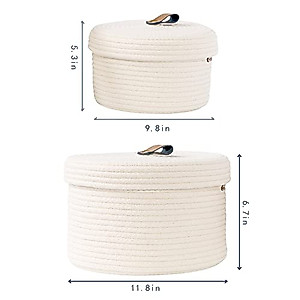 YEARONAN 2pack Lidded Round Basket- Decorative Baskets with lids for Shelves and Coffee Tables - Small Basket with lid-gifts for friends women-Housewarming Gifts for New Home
