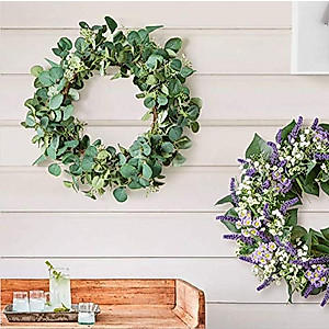 LIFEFAIR Wreaths for Front Door, 20 Inch Artificial Green Eucalyptus Leaf Wreath, Spring Summer Wreath for Window Home Porch Farmhouse Patio Garden Decor, House Warming Gifts