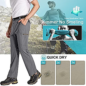 Hiking Pants for Men boy Scout Convertible Cargo Zip Off Lightweight Quick Dry Breathable Fishing Safari Shorts,6226,Grey,29