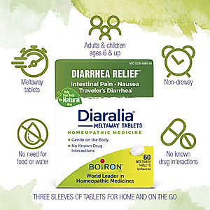 Boiron Diaralia Tablets for Diarrhea Relief, Gas, Bloating, Intestinal Pain, and Travler's Diarrhea - 120 Count (Pack of 1)