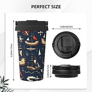WANGZHAO Nautical Sailing Pirate Print Double Wall Stainless Steel Vacuum Insulated Tumbler Cup Home Thermal Cup