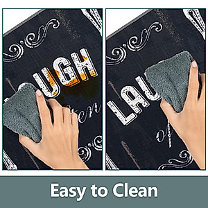 Carvapet 2 Pieces Kitchen Rug Set Non-Slip Backing Mat Throw Rug for Kitchen Doormat Runner Rug Set, Motto Design, Blackish/Dark Grey (17"x48"+17"x24")